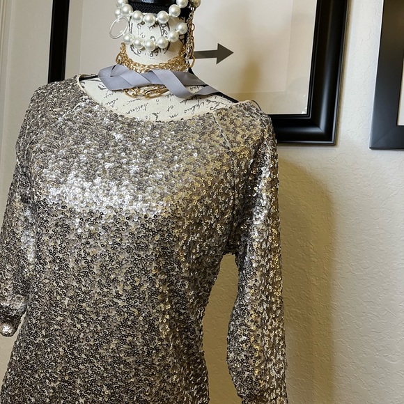 Jennifer Lopez | Tops | Jennifer Lopez Silver Sequin With Ribbon Blouse ...